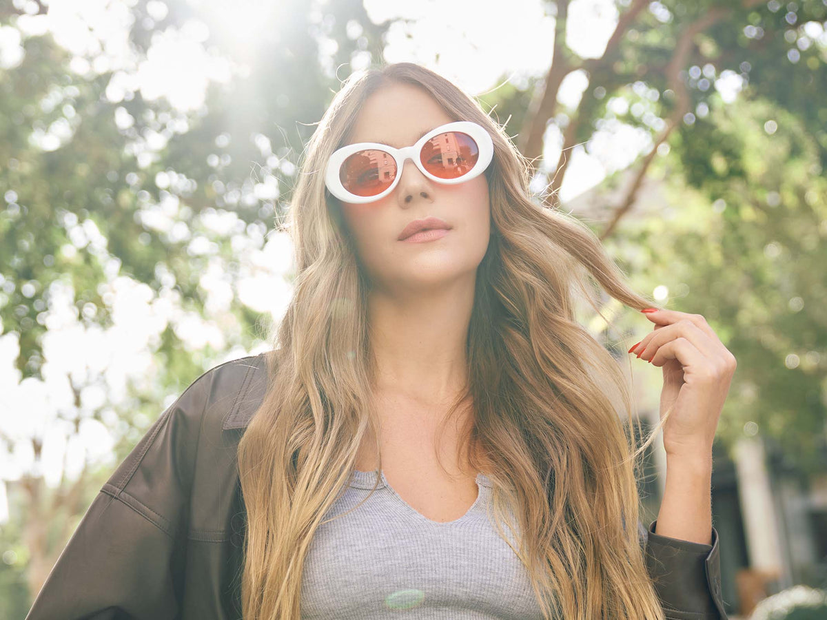 Blanco - All white retro round frames with color lens sunglasses ...